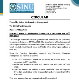 SINU TO COMMENCE SEMESTER 1 2022 ON MAY 23 2022 – SINU