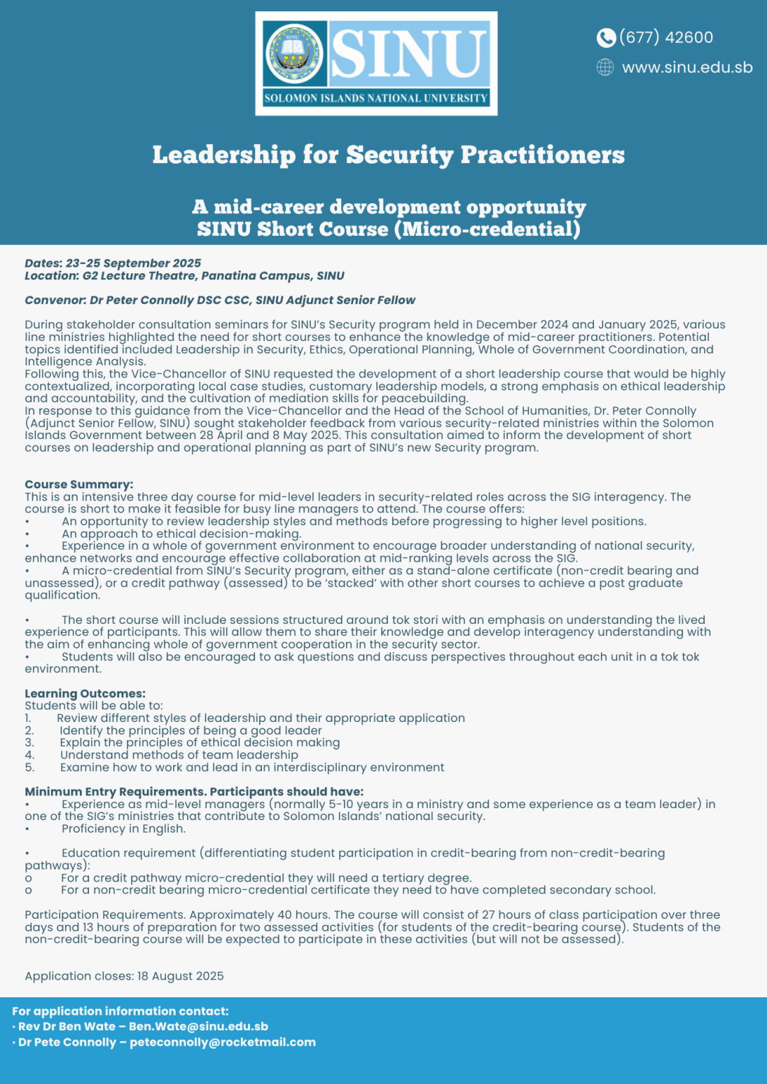 𝐒𝐈𝐍𝐔 𝐒𝐡𝐨𝐫𝐭 𝐂𝐨𝐮𝐫𝐬𝐞 – 𝐋𝐞𝐚𝐝𝐞𝐫𝐬𝐡𝐢𝐩 𝐢𝐧 𝐒𝐞𝐜𝐮𝐫𝐢𝐭𝐲 – SINU