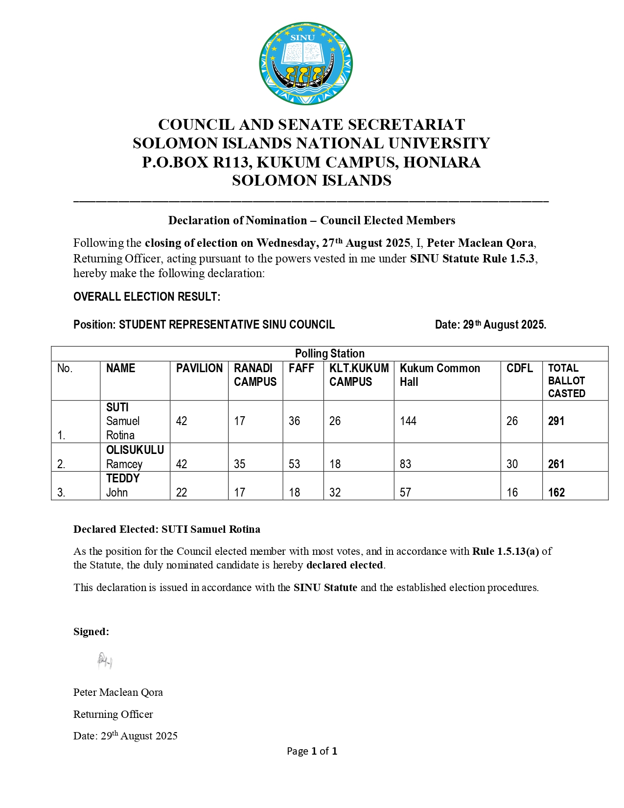 𝐃𝐄𝐂𝐋𝐀𝐑𝐀𝐓𝐈𝐎𝐍 𝐎𝐅 𝐍𝐎𝐌𝐈𝐍𝐀𝐓𝐈𝐎𝐍 – 𝐂𝐎𝐔𝐍𝐂𝐈𝐋 𝐄𝐋𝐄𝐂𝐓𝐄𝐃 𝐌𝐄𝐌𝐁𝐄𝐑 – SINU