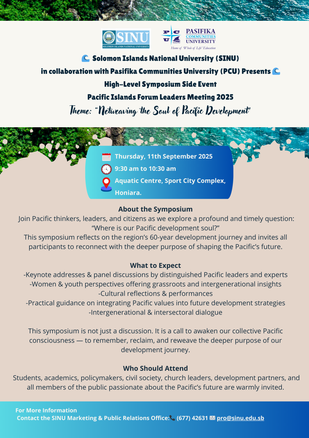 𝐒𝐨𝐥𝐨𝐦𝐨𝐧 𝐈𝐬𝐥𝐚𝐧𝐝𝐬 𝐔𝐧𝐢𝐯𝐞𝐫𝐬𝐢𝐭𝐲 𝐭𝐨 𝐇𝐨𝐬𝐭 𝐇𝐢𝐠𝐡-𝐋𝐞𝐯𝐞𝐥 𝐒𝐲𝐦𝐩𝐨𝐬𝐢𝐮𝐦 𝐃𝐮𝐫𝐢𝐧𝐠 𝐏𝐚𝐜𝐢𝐟𝐢𝐜 ...